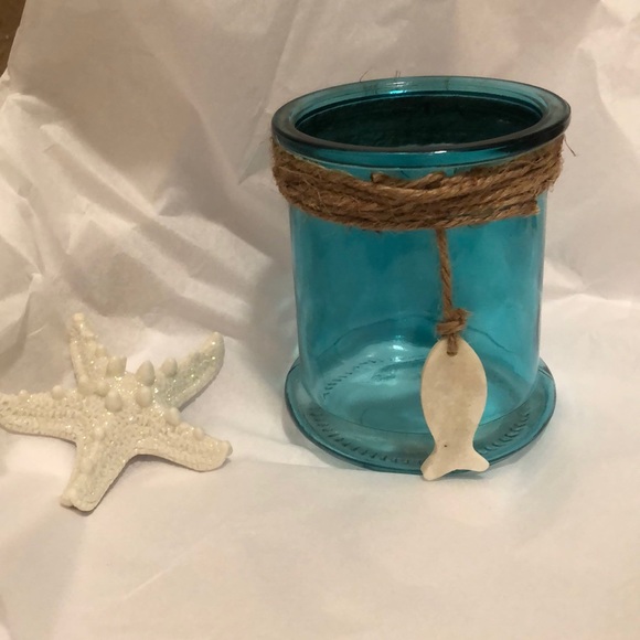 Accents | Beach Themed Glass Jar With Rope Fish Details Blue Glass 4 ...